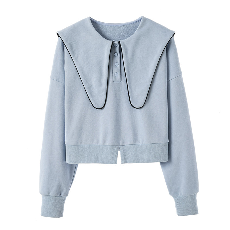 EKOOL定制兔耳朵大翻领套头卫衣女秋季新款韩版百搭显瘦短款上衣_虎窝淘