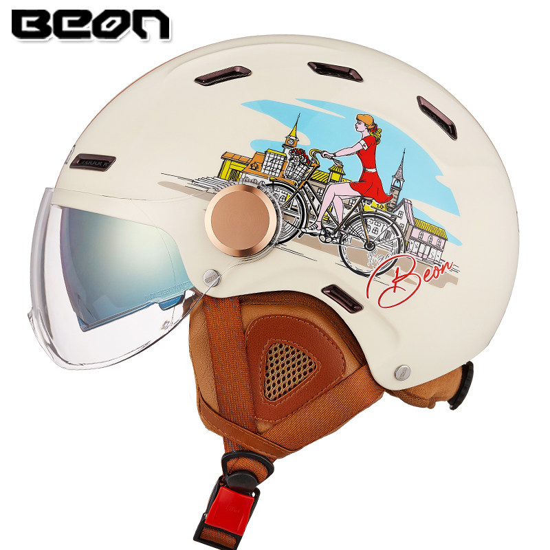 BEON摩托车头盔女电动车半盔男夏季四季通用双镜片儿童3C认证国标_虎窝淘
