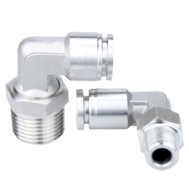 304不锈钢360度可旋转直角快插接头PU四氟管插入式气管快速弯头PL_虎窝淘