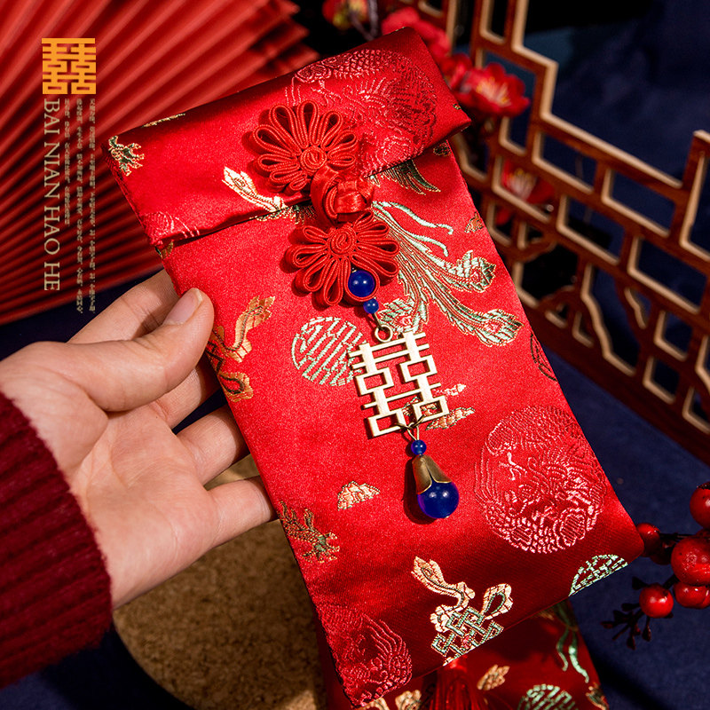 MISSXIU[布红包袋]结婚订婚礼金改口费锦缎流苏大号可装千元万元_虎窝淘