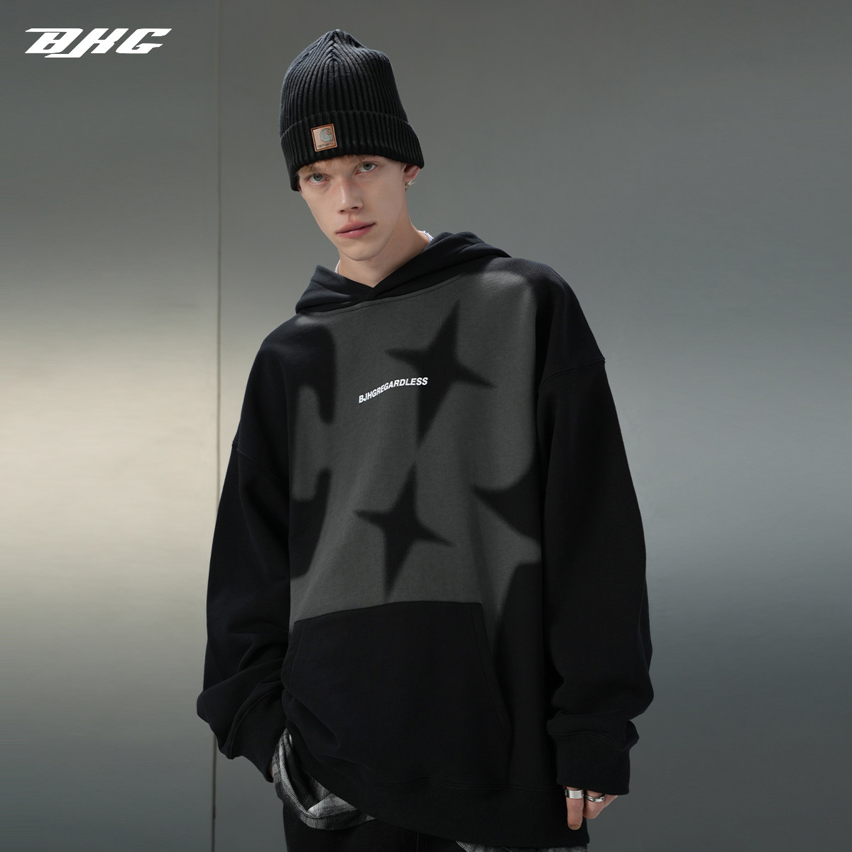 【星星B系列】BJHG春季重磅美式复古加绒连帽卫衣男潮情侣外套女_虎窝淘