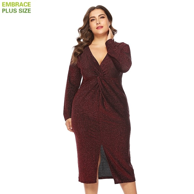 Women winter clothes plus size Long sleeved dress3XL 4XL 5XL_虎窝淘