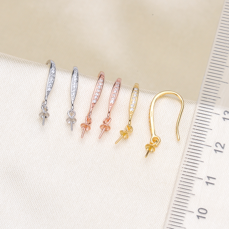 DIY珍珠配件 S925银珍珠玉石耳钩耳环空托经典款配8-10mm圆椭珠_虎窝淘