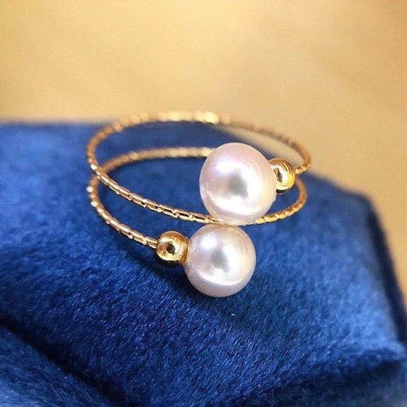 DIY珍珠配件 S925纯银玉石戒指空托双珠款指环托女配6-8mm圆珠_虎窝淘