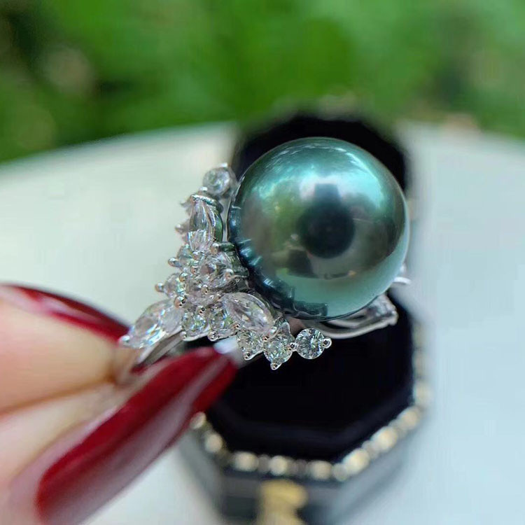 DIY珍珠配件 S925纯银珍珠戒指空托时尚款指环托配9-11mm圆扁珠_虎窝淘