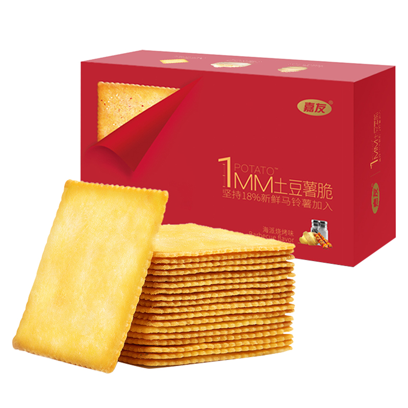 嘉友薄脆饼干1MM土豆海派烧烤味318g*1盒代餐充饥糕点休闲零食品_虎窝淘