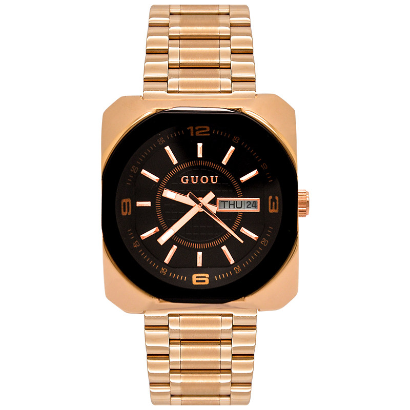 GUOU古欧时尚款霸气黑色方形大表盘重工手表钢带手表女个性酷帅气_虎窝淘