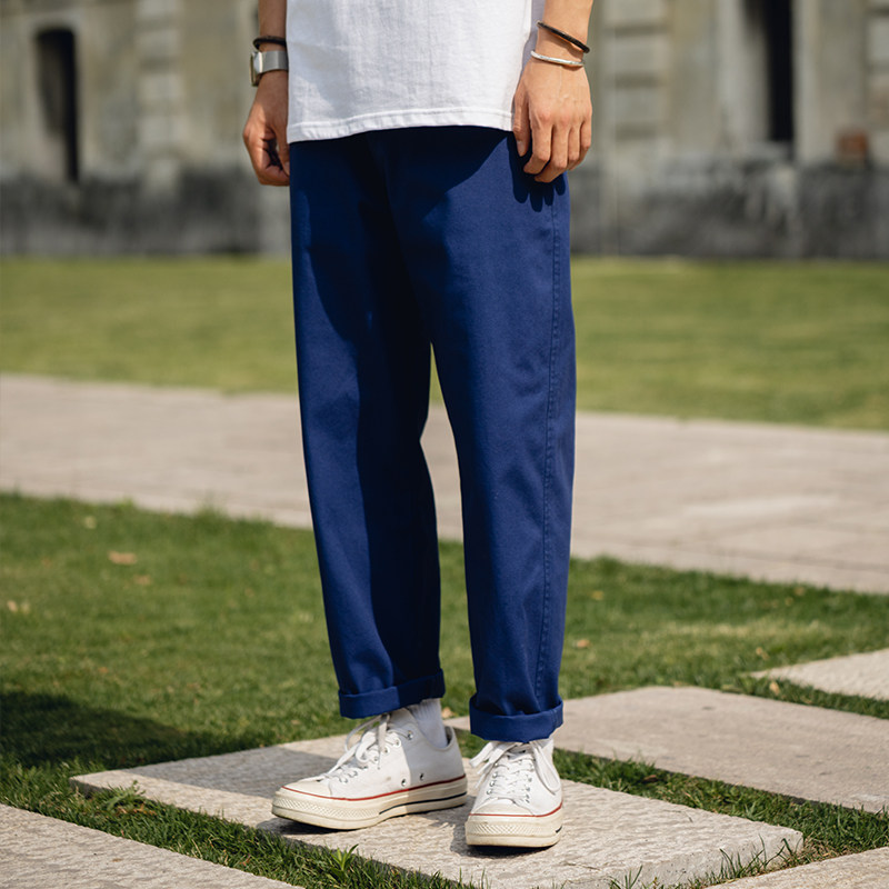 bdct日系潮牌九分裤男士宽松裤子纯色工装直筒休闲裤秋季黑色长裤_虎窝淘