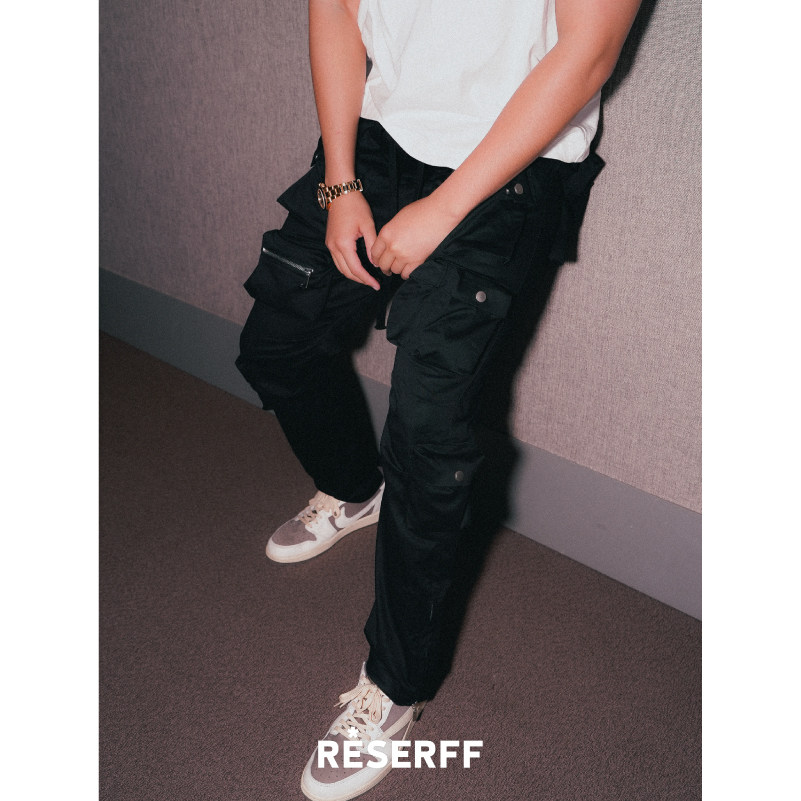 RESERFF TACTICAL解构战术机能多口袋抽绳微弹宽松拉链工装长裤_虎窝淘