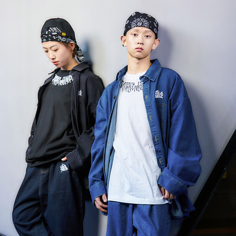 FunkyStyle嘻哈BBOY街舞oldschool宽松嘻哈hiphop牛仔衣牛仔裤子_虎窝淘