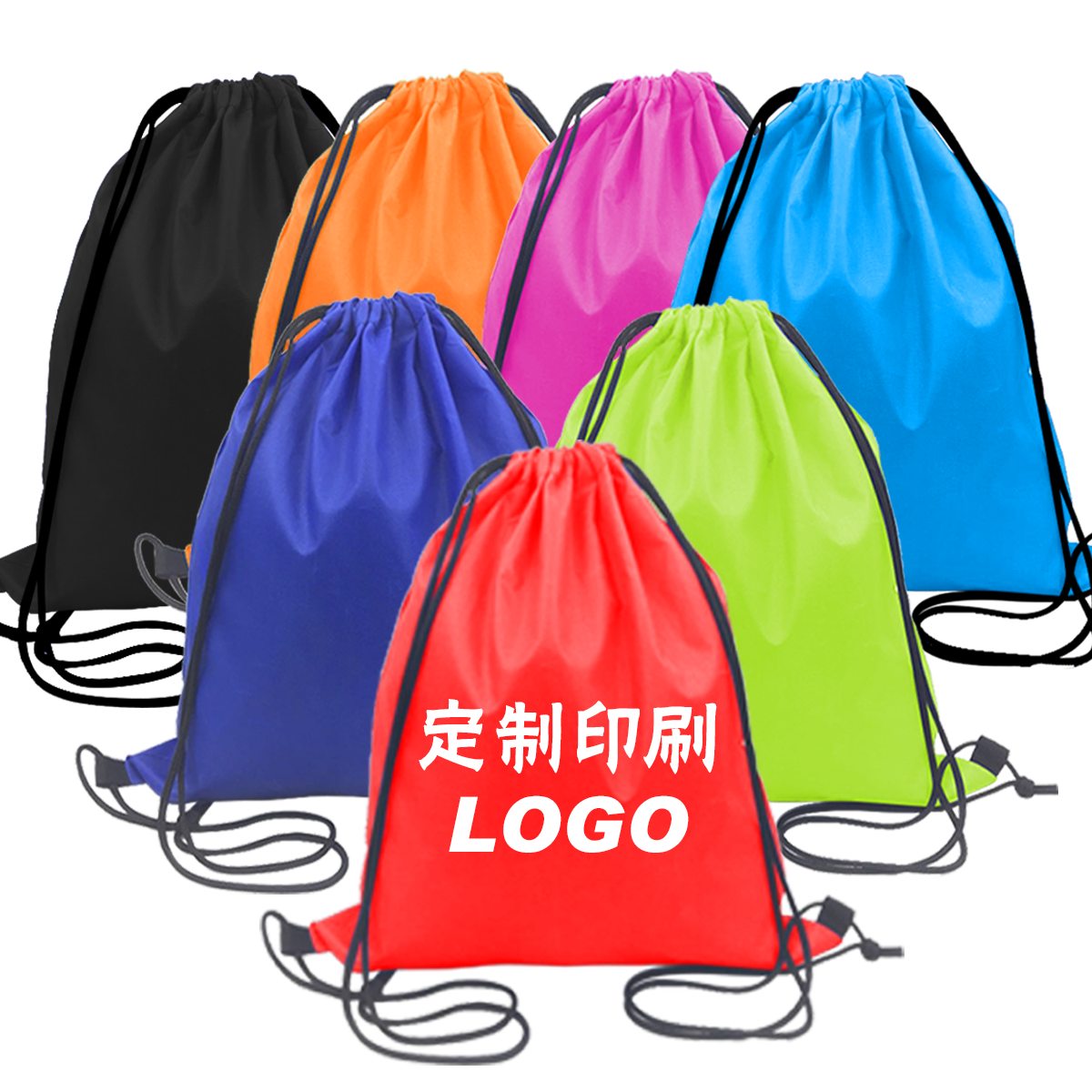 简易抽绳束口袋定制logo旅游轻便双肩包运动健身拉绳收纳袋礼品袋_虎窝淘