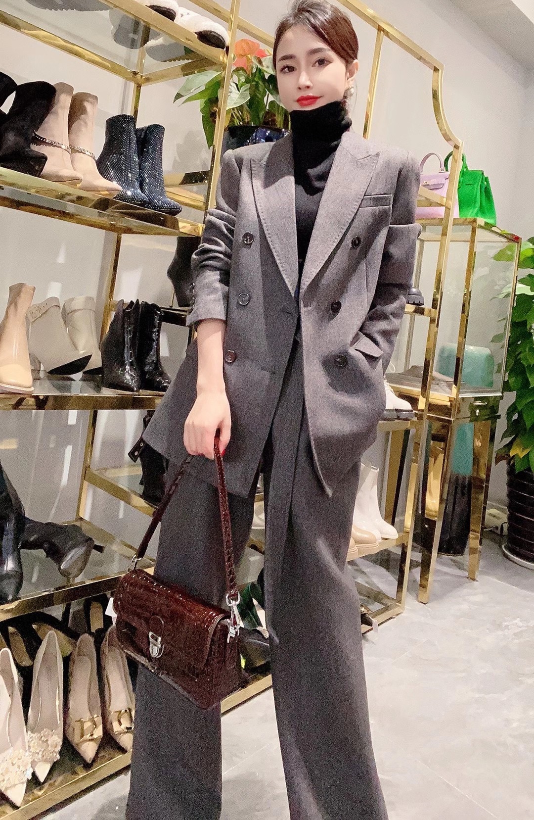 ZIZM套装秋冬2023新款时尚羊毛呢西装外套阔腿裤职业装气质两件套_虎窝淘