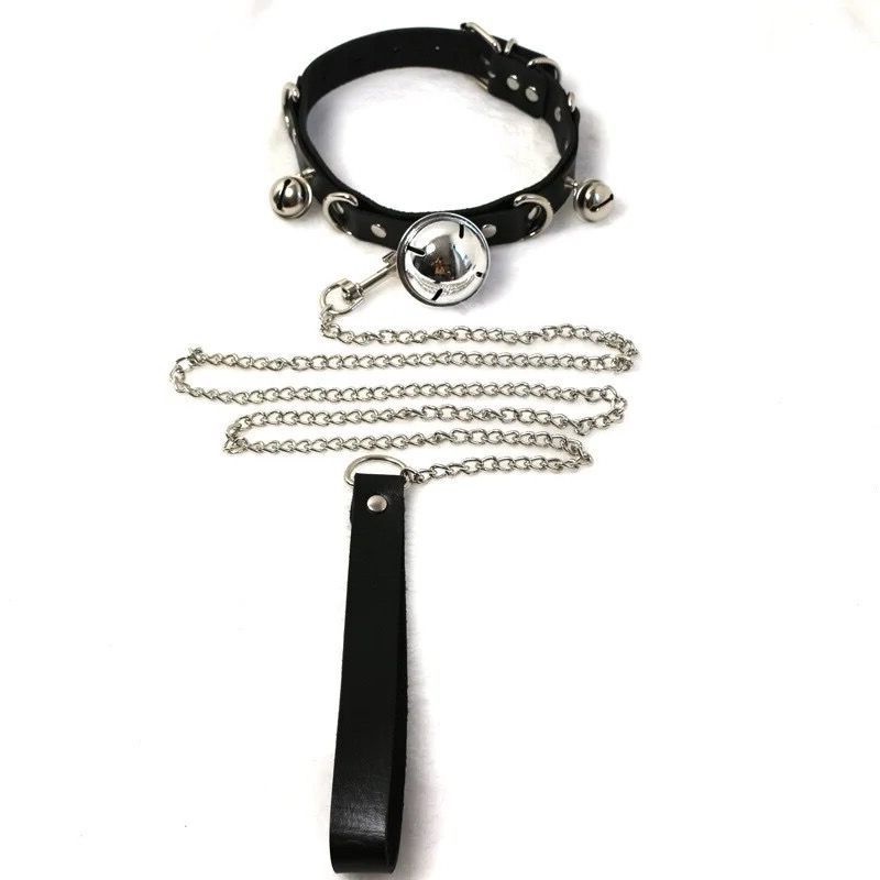 k8k9项圈女m牵引绳颈带禁欲系sm男皮质choker抖m情趣铃铛项圈_虎窝淘