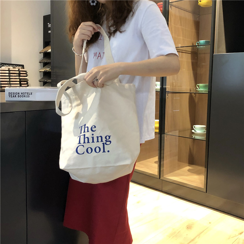 韩国 the thing cool简约字母包单肩帆布包学生女chic棉布_虎窝淘