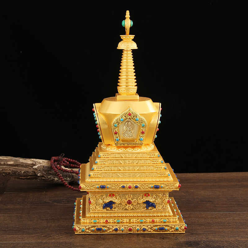 藏式菩提塔舍利塔藏传用品密宗法器新款四面佛塔摆件大号36cm_虎窝淘
