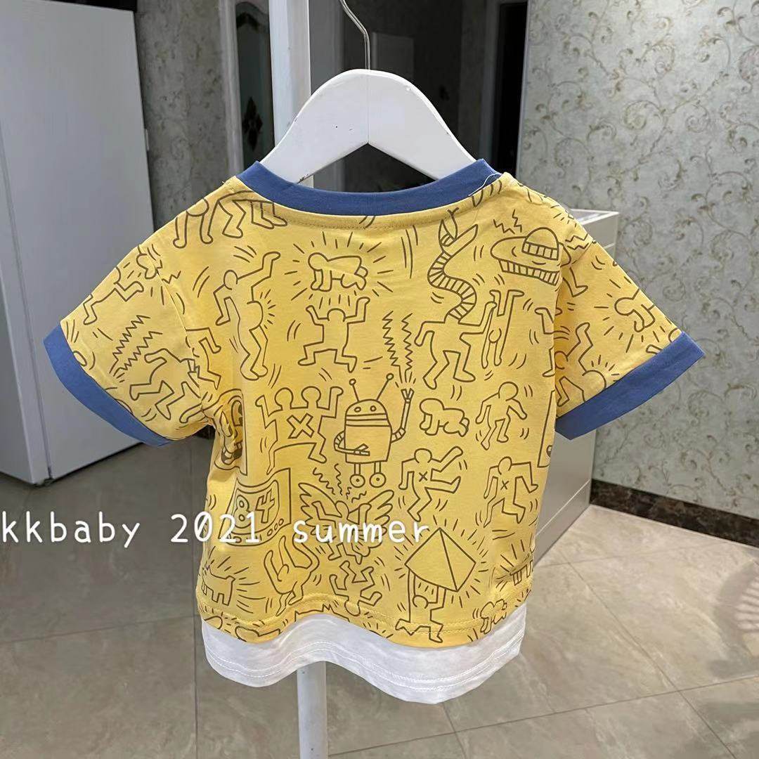 kkbaby柔软短袖拼接百搭休闲两件舒适韩版纯棉T恤