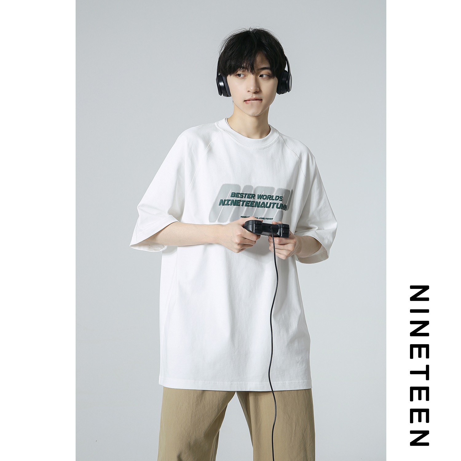 S 23夏季潮牌美式宽松插肩袖短袖T恤复古青少年学生上衣男女_虎窝淘