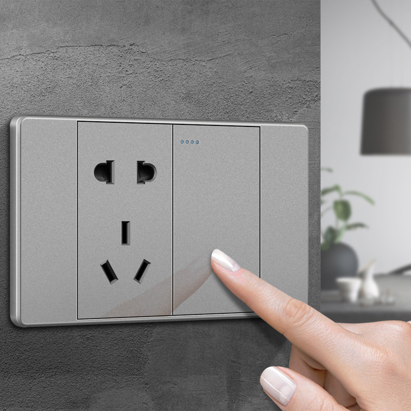 118型开关插座家用暗装磨砂灰色一开九孔十孔十二孔面板_虎窝淘