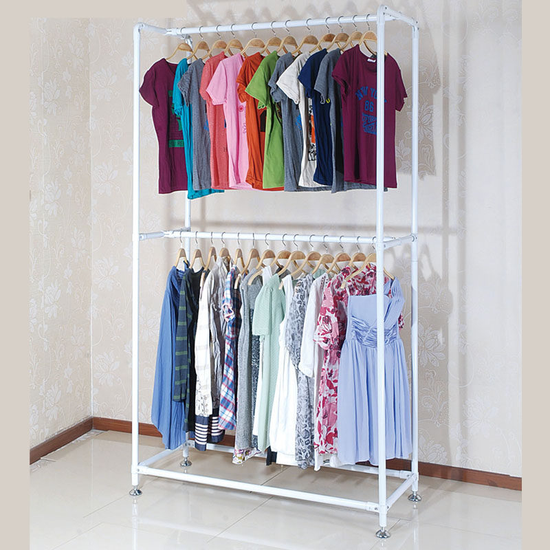服装展示架男女装货架商场落地中岛架单杆双层衣服架不锈钢挂衣架_虎窝淘