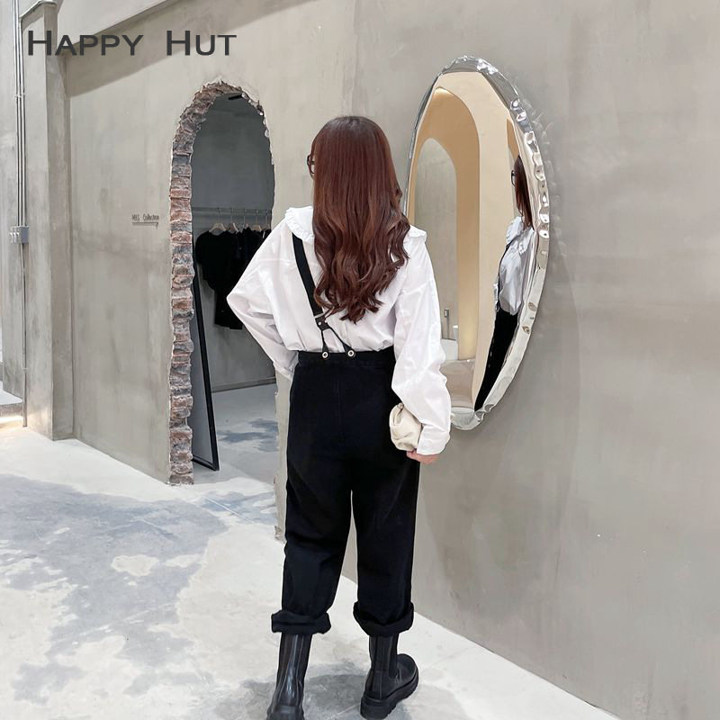 Vaee大码女装背带裤2021秋冬新款胖mm港味单肩带裤子女高腰牛仔裤_虎窝淘