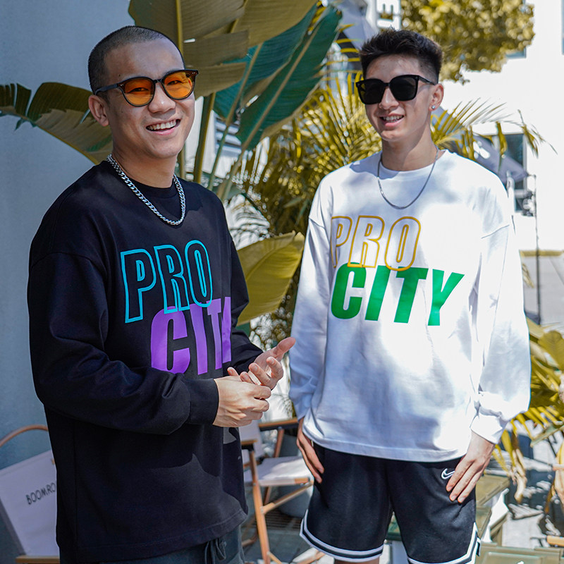 PROCITY曹芳2022秋冬发泡圆领T恤男潮流宽松街头长袖情侣款纯棉女_虎窝淘