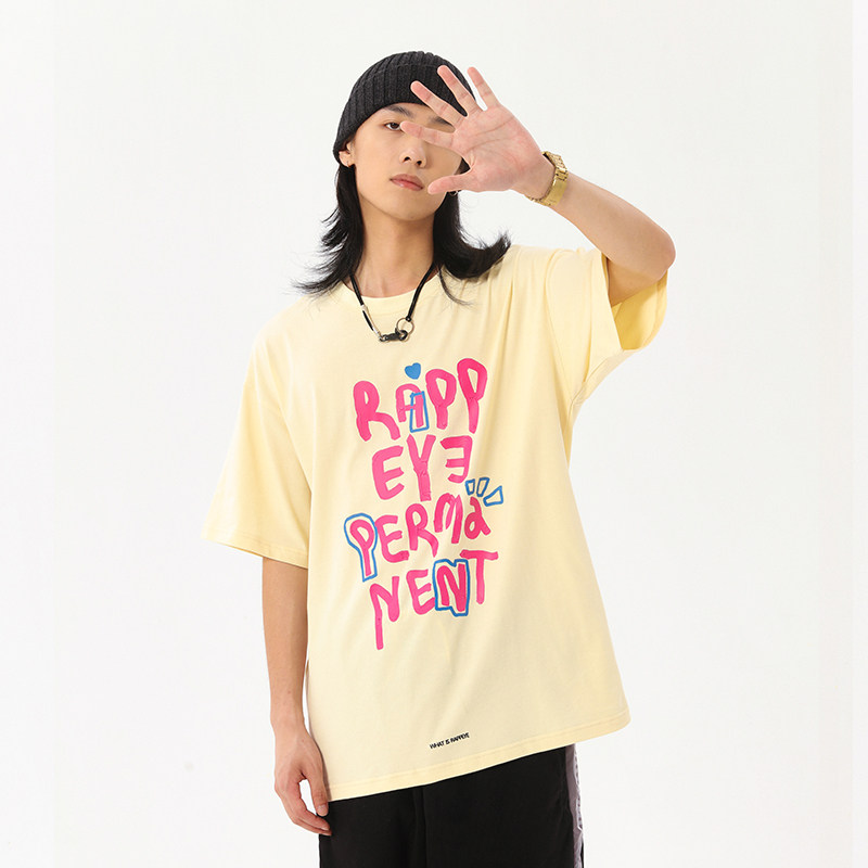RAPPEYE帅气街头拉浆字母短袖男潮牌宽松个性情侣克莱因蓝T恤_虎窝淘