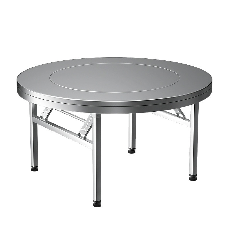 304不锈钢内置转盘圆桌可折叠桌家用饭店经济稳固实用型餐厅桌_虎窝淘