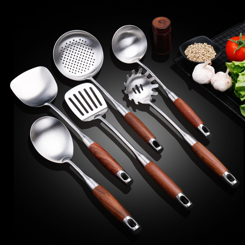 德国厨具套装304不锈钢炊具5件套铲勺全套锅铲炒菜铲子木柄家用_虎窝淘