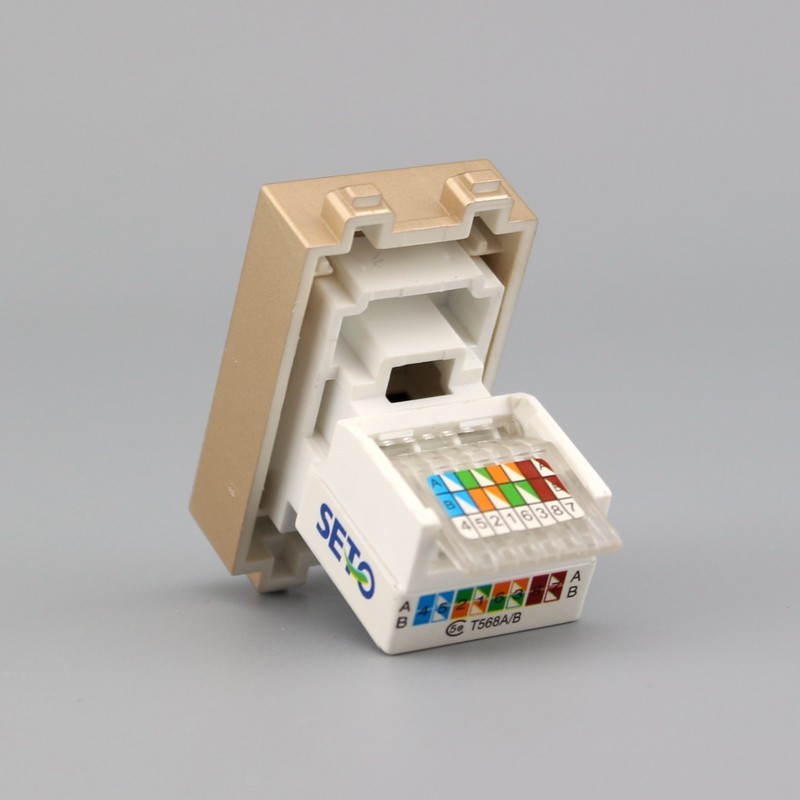 128型香槟金免打网络模块信息插座模块RJ45电脑插座网线面板模块_虎窝淘