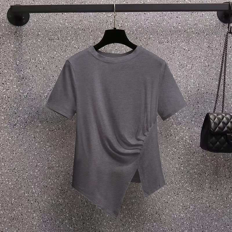 大码女装胖mm2-300斤夏季短袖t恤女设计感小众别致不规则洋气上衣_虎窝淘