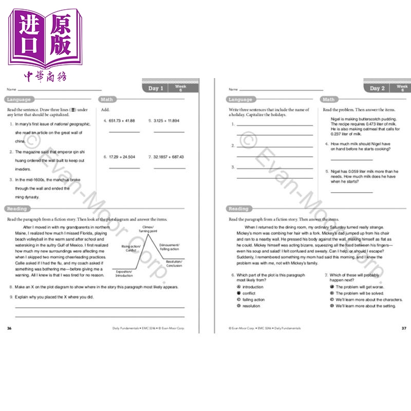 现货 Evan-Moor Daily Fundamentals Grade 6 SE每日练习系列基础知识六年级无答案作业本美国加州教辅【中商 ...