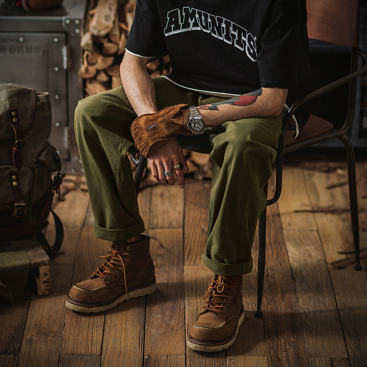 上弹工装重磅chino休闲裤微锥直筒工装裤男款cleanfit长裤子纯色_虎窝淘