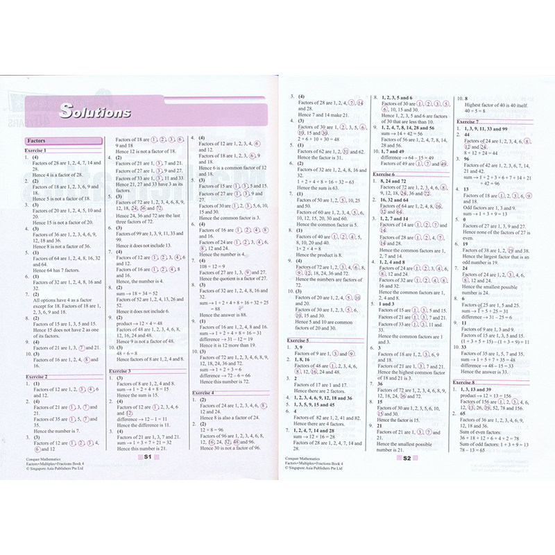SAP Conquer Mathematics 4 Factors Multiples Fractions数学因数倍数分数新加坡数学攻克版小学 ...