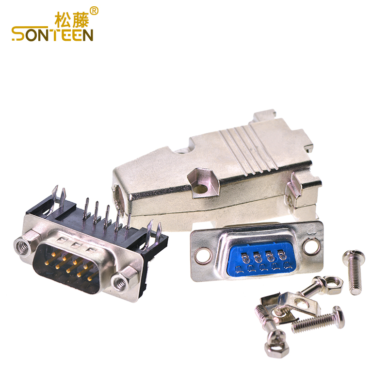 DB9母头公头RS232插座9针芯串口接头接口焊板焊线式金属外壳DR9_虎窝淘