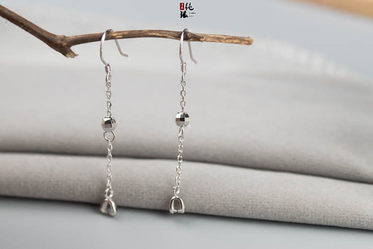 s925银流苏耳线耳环夹扣托空托耳饰琥珀蜜蜡锆石镶嵌2mm_虎窝淘