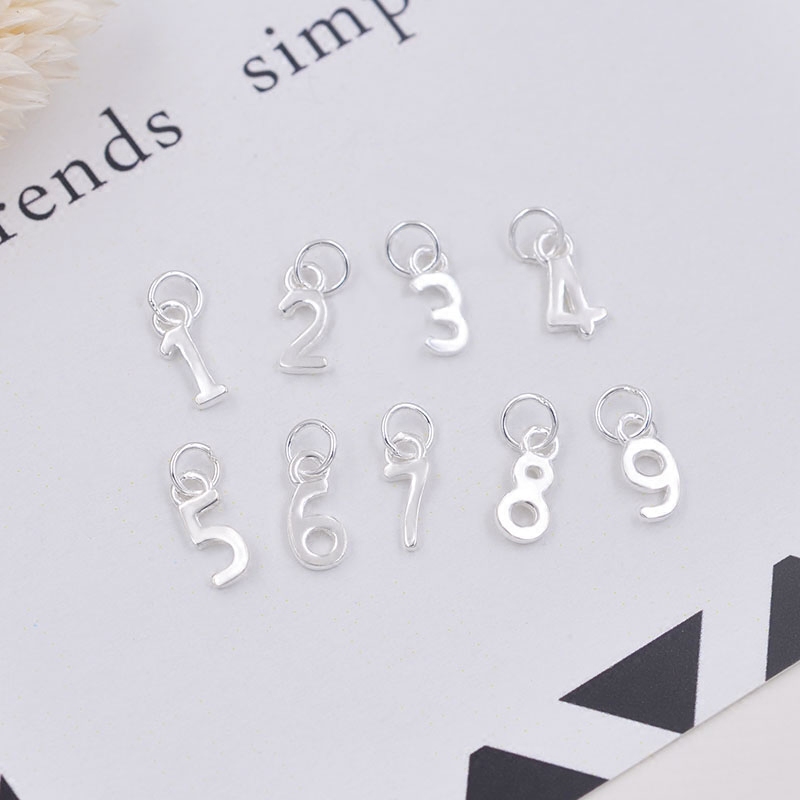 S925纯银阿拉伯数字吊坠 diy水晶红绳项链手链耳环饰品挂件配件_虎窝淘