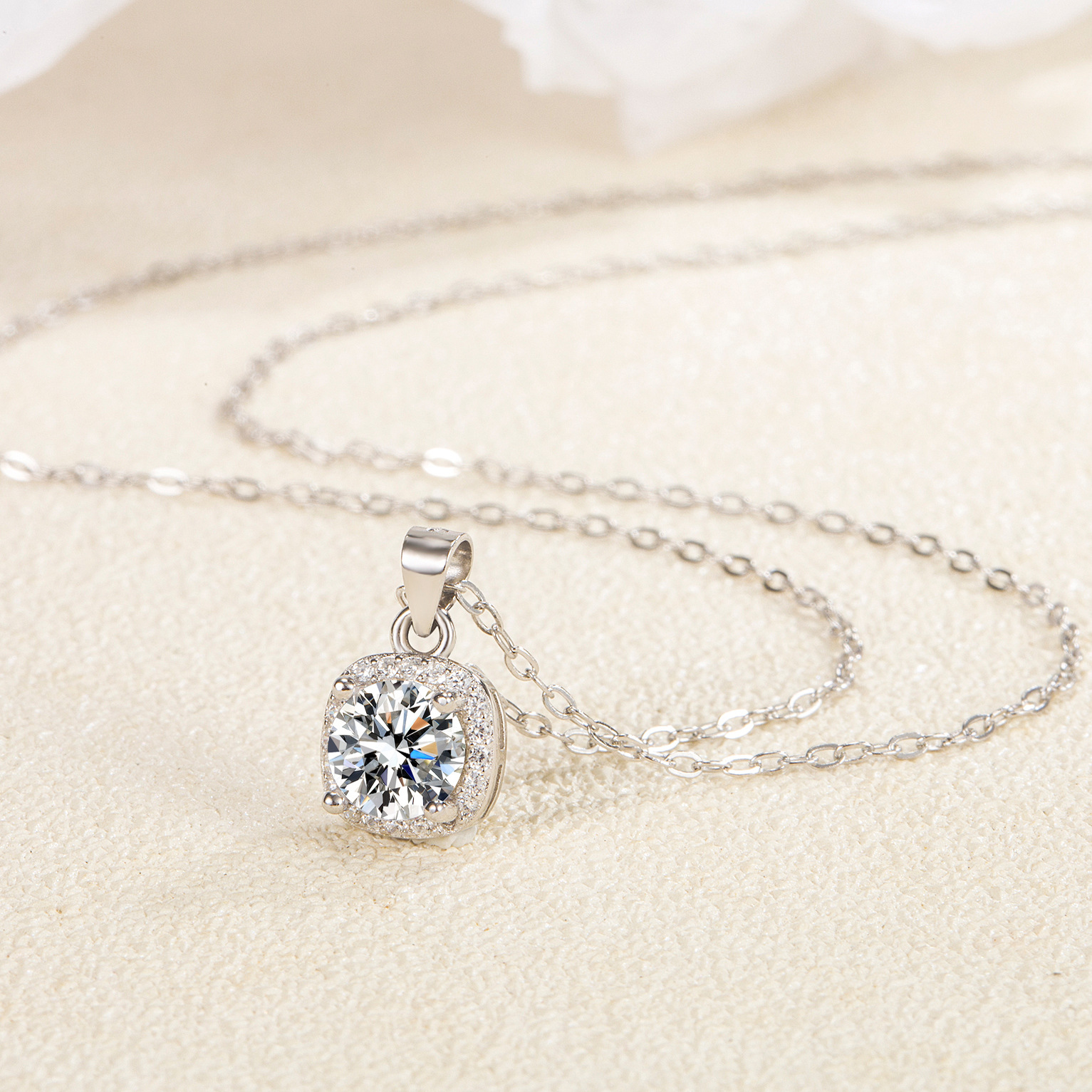 S925纯银莫桑奢侈品项链方包吊坠necklace饰品jewelry项链