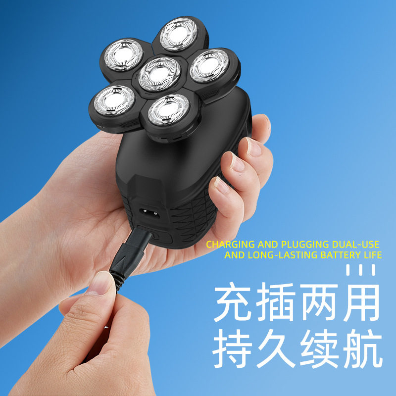 GENPAI/君派电动剃须刀六刀头刮胡刀剃光头机USB充电防水光头神器_虎窝淘