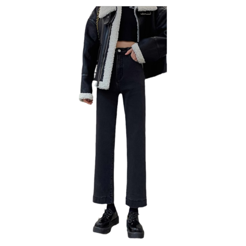 大尺碼高腰黑色牛仔褲女2024秋季新款胖mm梨形身材顯瘦直筒煙管褲子-Taobao