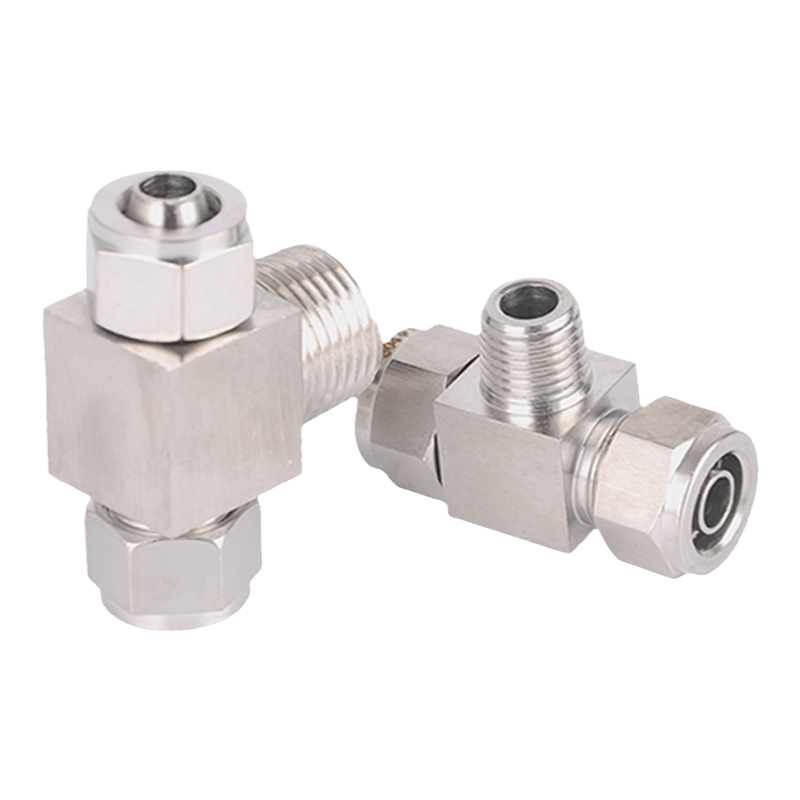 304不锈钢快拧三通接头终端气管软管四氟管接头ZG1/8 1/4中间螺纹