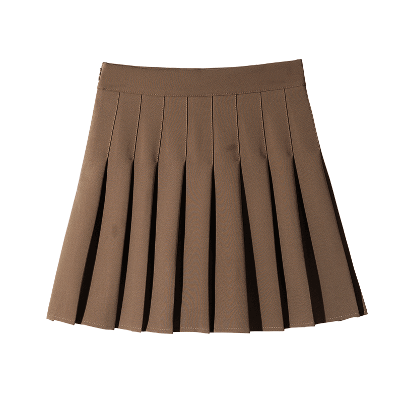 卡其色毛呢百褶裙女春秋冬季半身裙2024新款a字裙顯瘦棕色jk短裙-Taobao