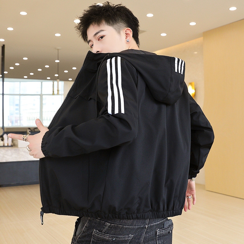 男士外套2020新款春秋季潮流休闲运动秋装连帽上衣服薄款男装夹克-Taobao