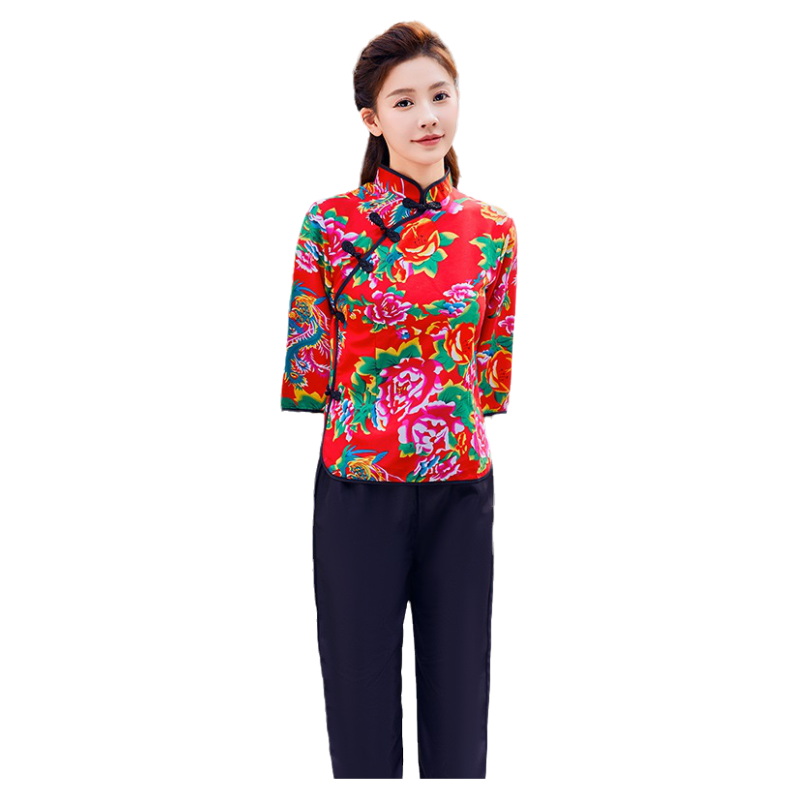 东北大花布衣服伴娘女村姑演出服花衣服表演服装秧歌民族舞蹈套装-Taobao Vietnam