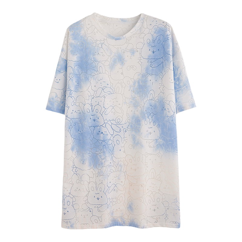 夏季新款中長版T恤裙女ins小眾設計感夏天寬鬆大尺碼小個子洋裝潮-Taobao