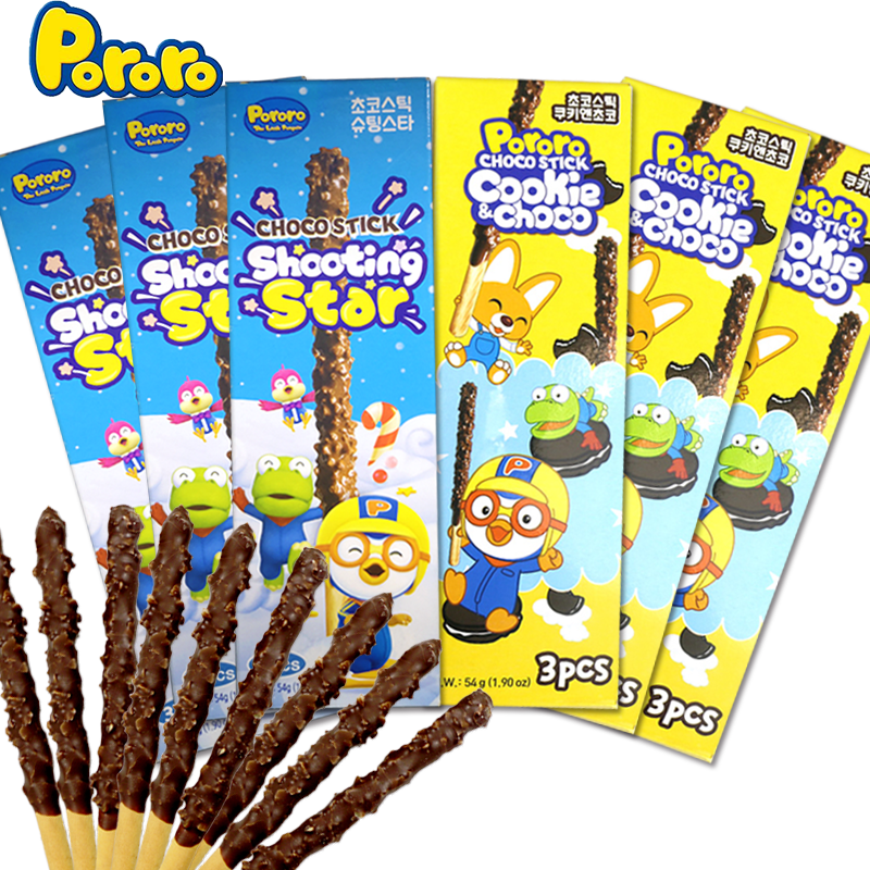 韩国食品啵乐乐跳跳糖巧克力棒54g*6盒夹心饼干进口儿童趣味零食