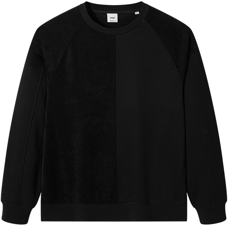 GXG男装 商场同款黑色拼接通勤圆领卫衣24年冬季新品G24X314023-Taobao