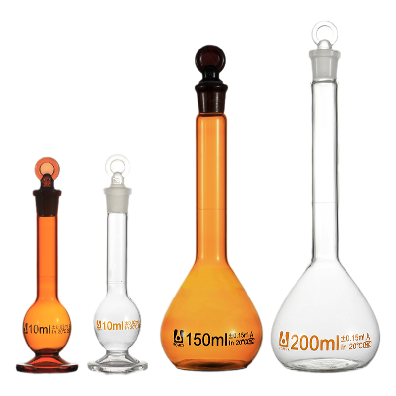 玻璃容量瓶透明棕色带底座定容瓶1/2/5/10/20/25/50/100/150/200/250/500/1000/5000ml毫升实验室用