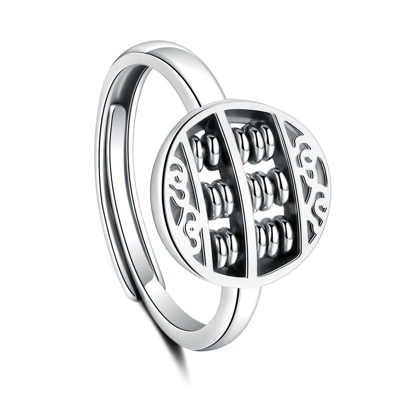 S925纯银偏财算盘转运珠食指戒指女款小众设计个性戒指中古饰品潮-Taobao Malaysia