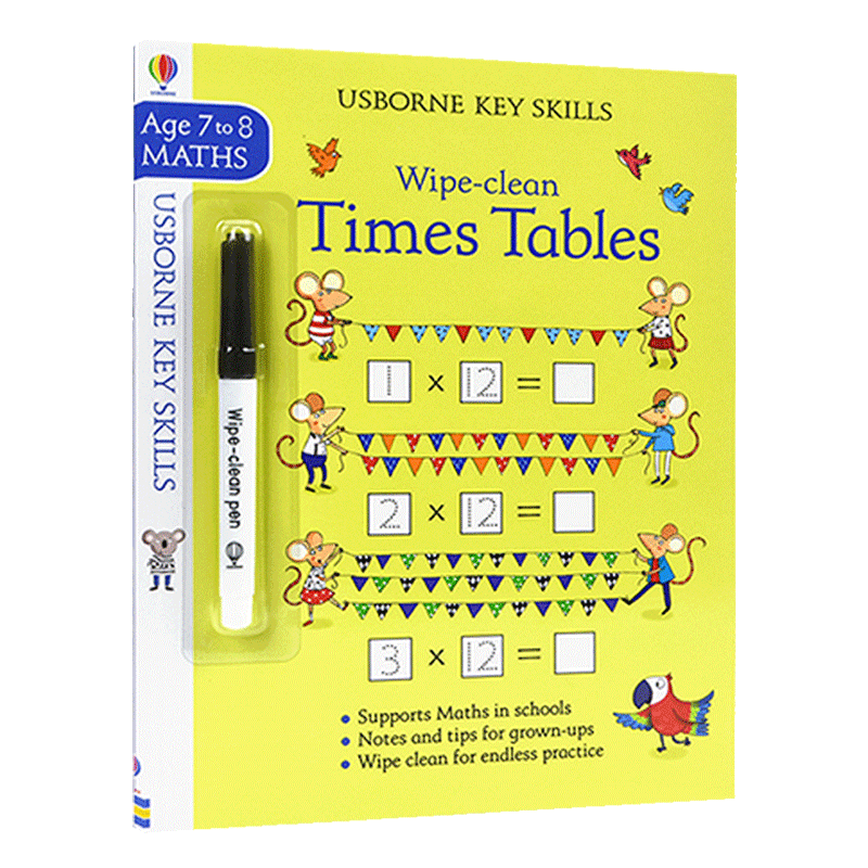 Usborne Wipe Clean Times Tables 尤斯伯恩 数学乘法练习可擦书 送笔可擦笔 儿童英语早教 数学练习书 7-8岁 ...