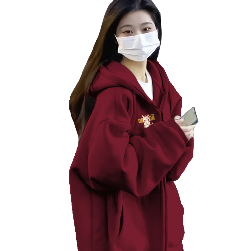 森马棉致卫衣女外套春季2024新款拉链开衫春天春秋款宽松型印花-Taobao